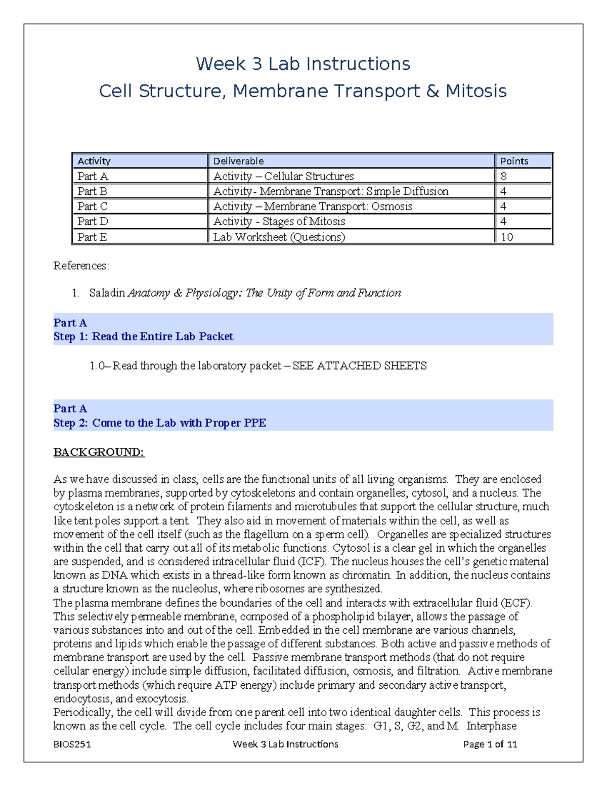 BIOS251+W3+Lab+Instructions - Week 3 Lab Instructions Cell Structure, Membrane Transport & - Studocu