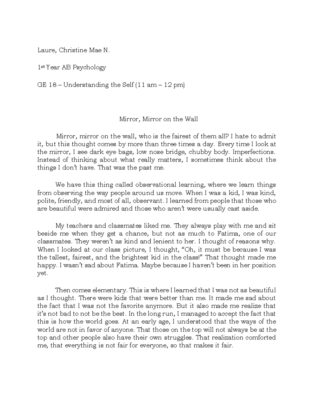 Mirror Mirror ON THE WALL - Laure, Christine Mae N. 1 st Year AB ...