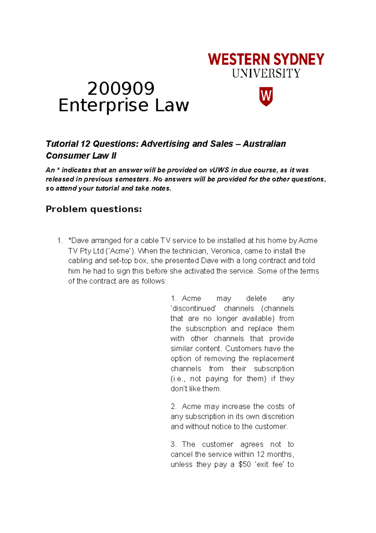 Tutorial 12 Answers - for revision purposes - 200909 Enterprise Law ...