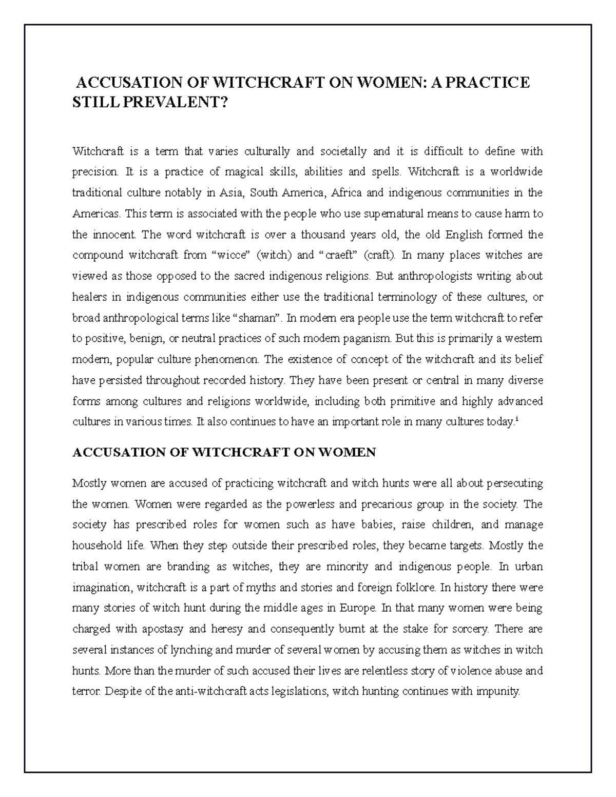 Accusation of witch craft on women. - ACCUSATION OF WITCHCRAFT ON WOMEN ...