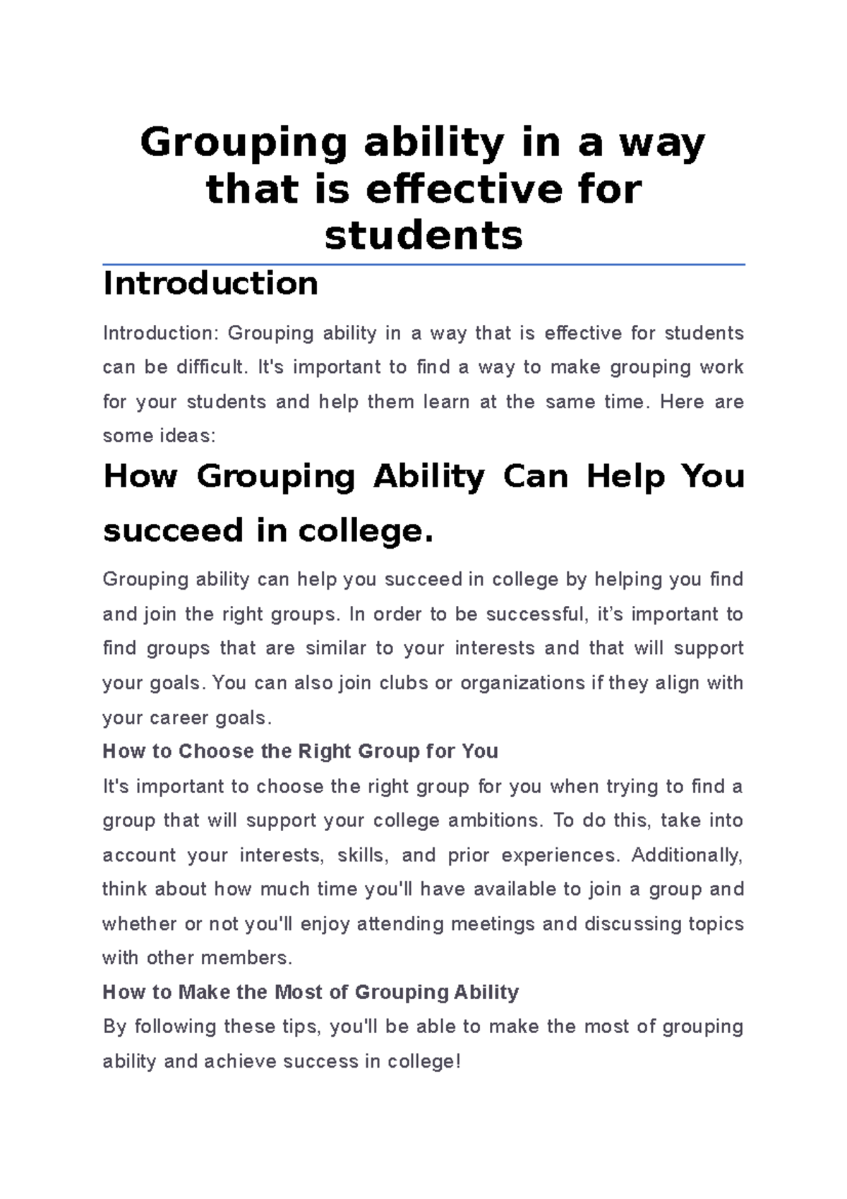 Grouping ability in a way that is effective for students - It's ...