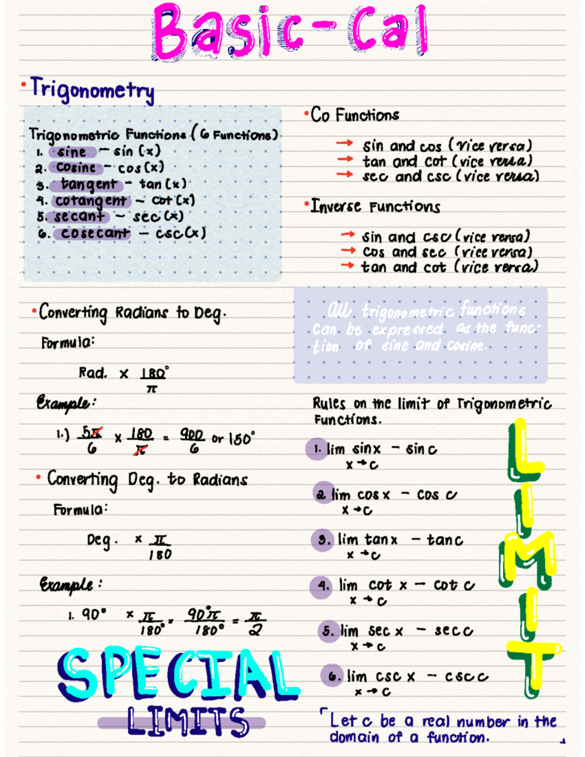 Calc 3 - class notes - Trigonometry Co Functions Trigonometric ...
