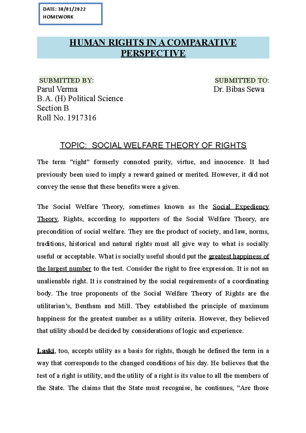 theories of huam rights: Social welfare theory of rights - HUMAN RIGHTS ...