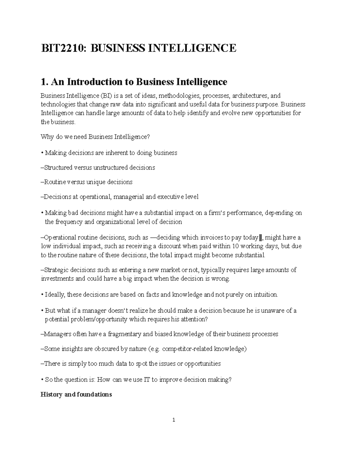 BIT2210 Business Intelligence - BIT2210: BUSINESS INTELLIGENCE 1. An ...
