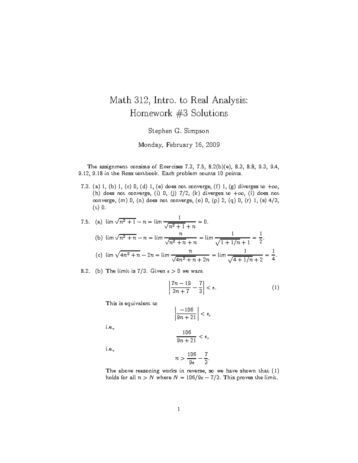 S090216 - Introduction to Series of Limits 7 - Math 312, Intro. to Real ...