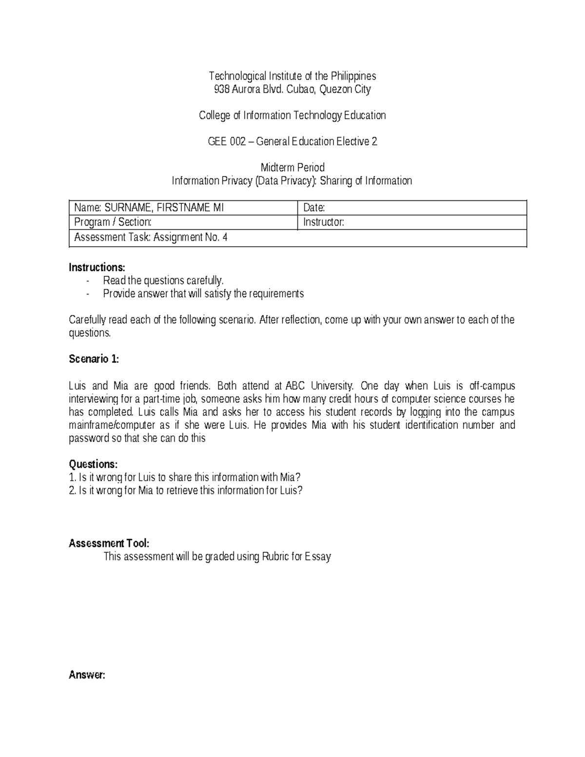 Guimalan Assign 4 - give the important key point based on the story ...