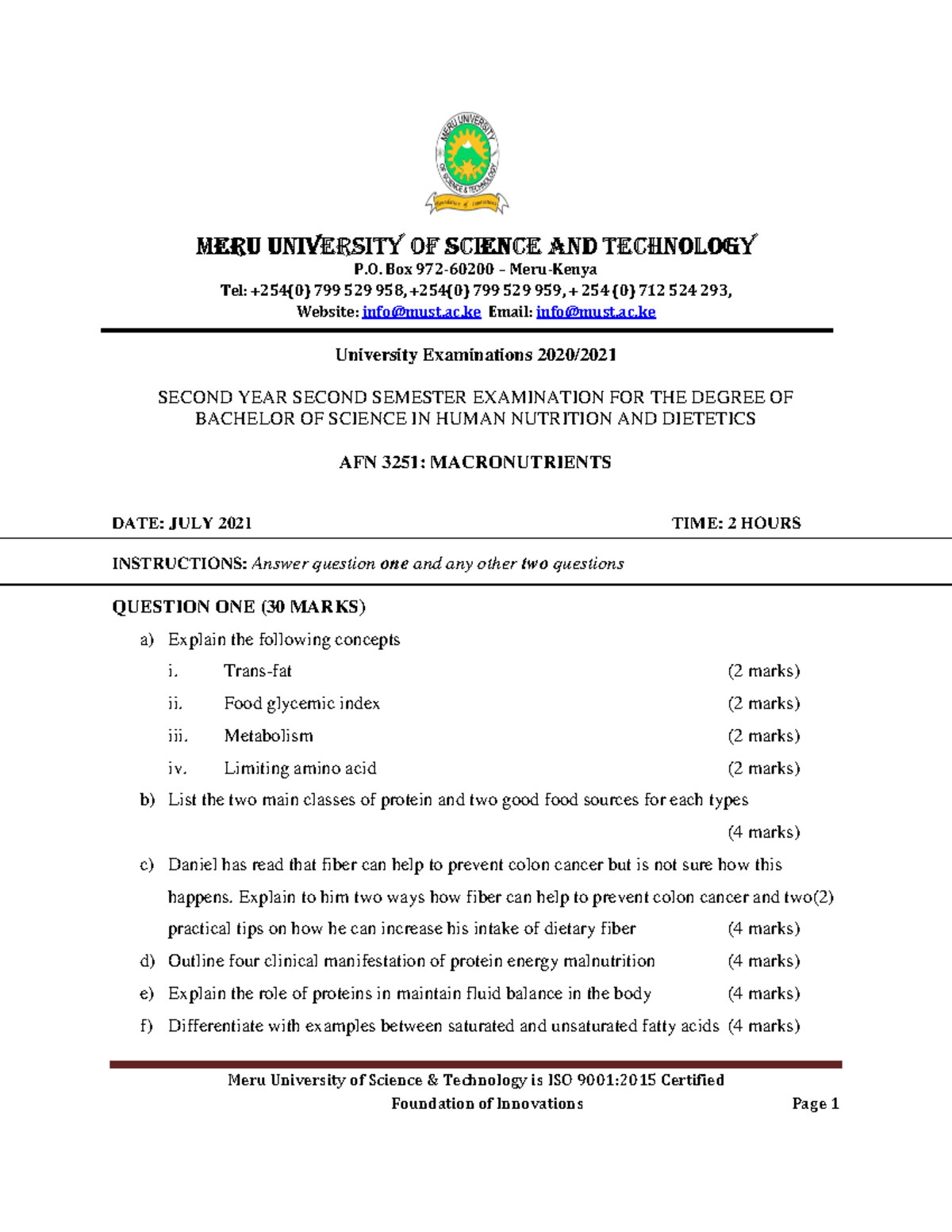 AFN-3251- Macronutrients - Meru University of Science & Technology is ...