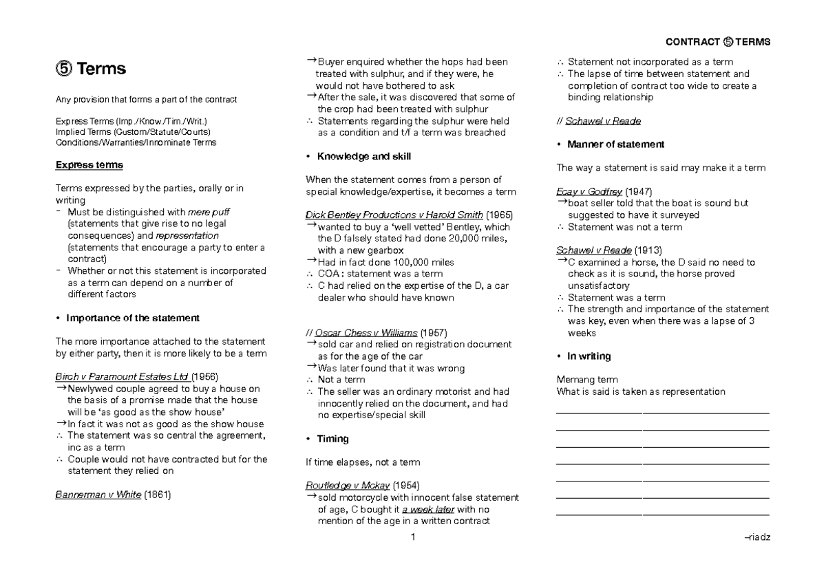 ⓹ Terms - Chapter summary - ⓹ Terms Any provision that forms a part of ...