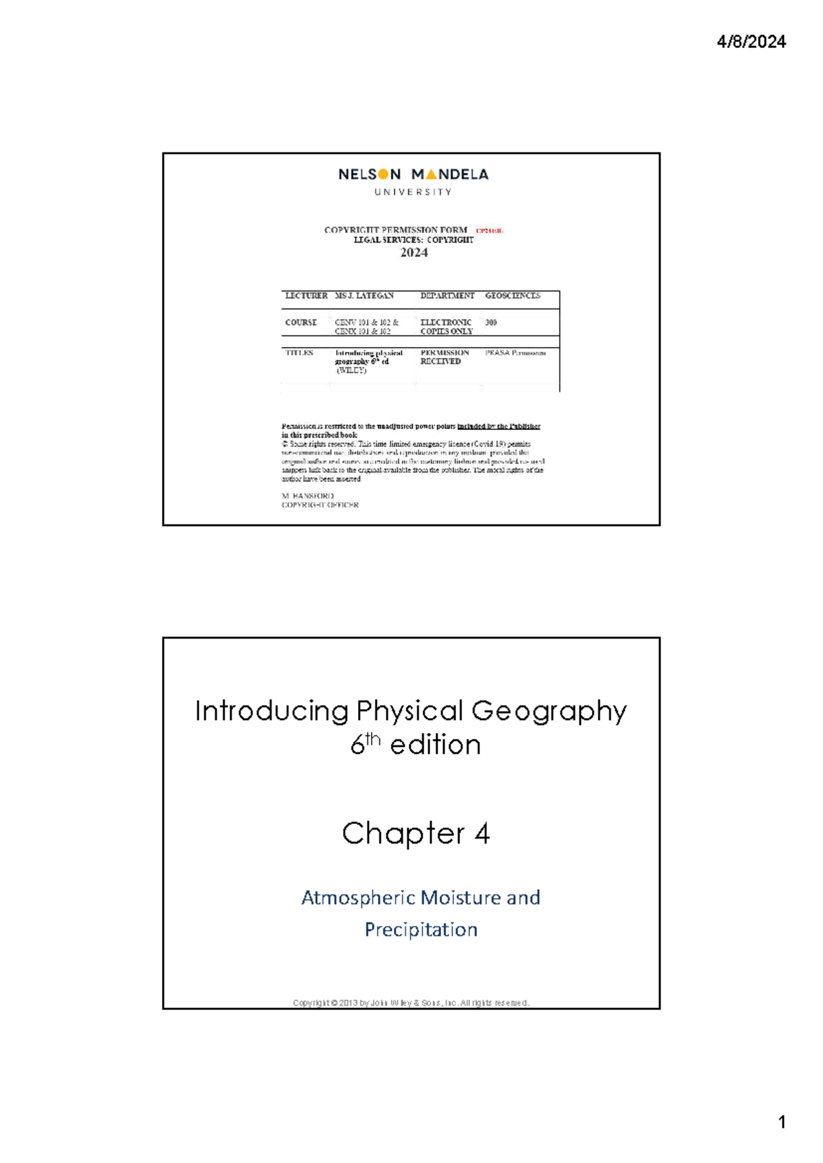 Ch4 Strahler PDF - Chapter 4 Atmospheric Moisture and Precipitation ...