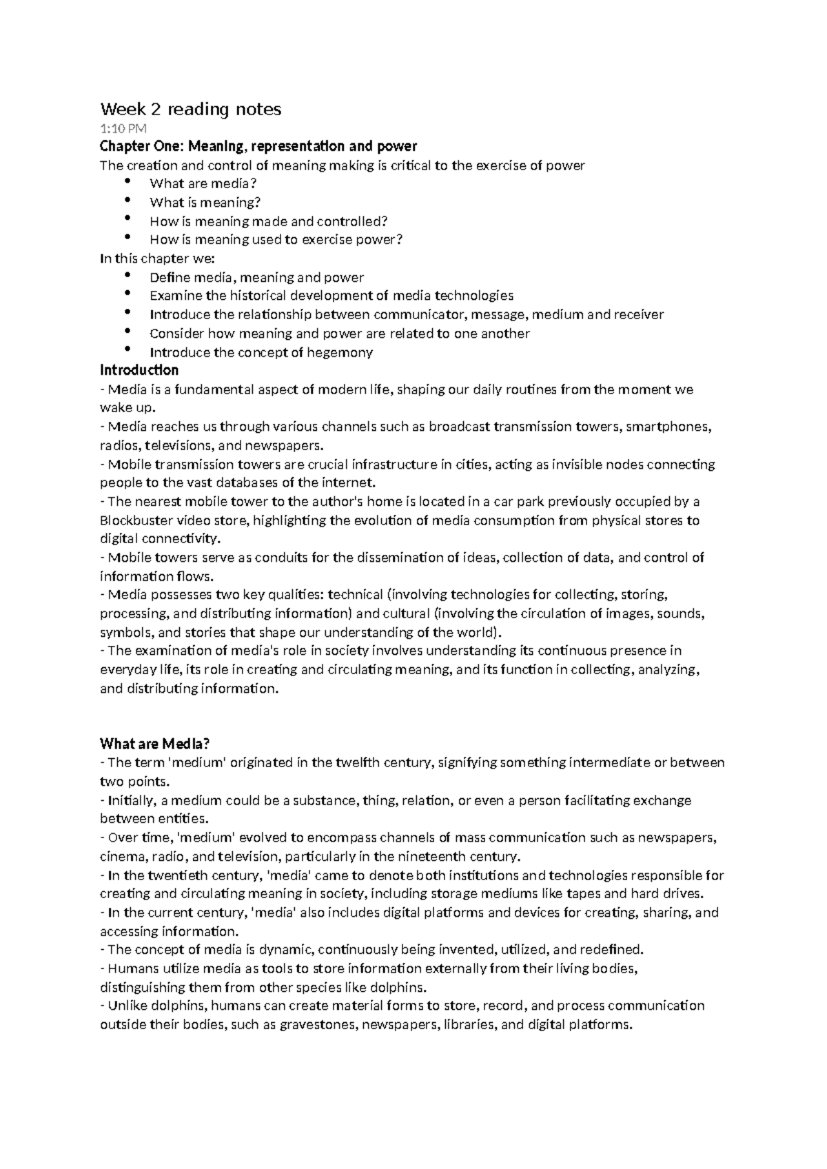 Week 2 reading notes - Week 2 reading notes 1:10 PM Chapter One ...