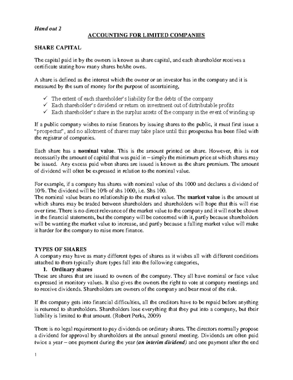 Shares and Bonds - Hand out 2 ACCOUNTING FOR LIMITED COMPANIES SHARE ...