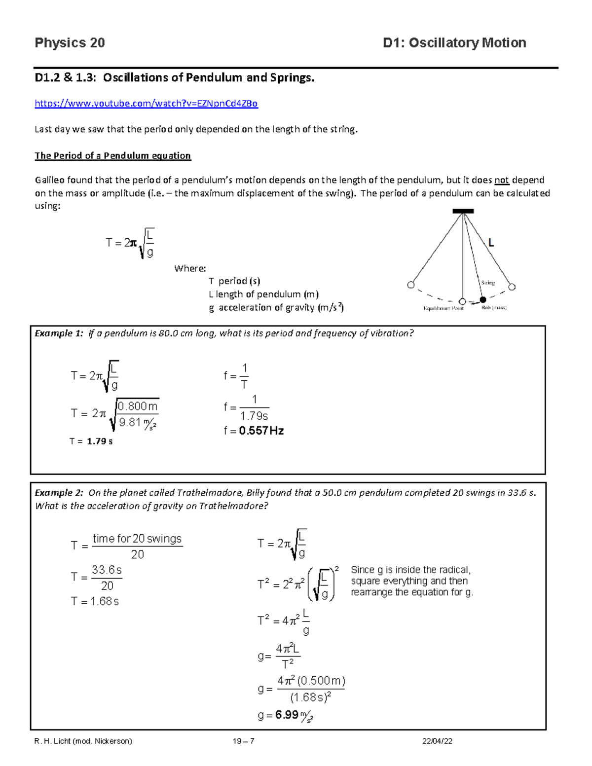 D1.2 and 1.3 Pendulums and Springs Filled In New - Studocu