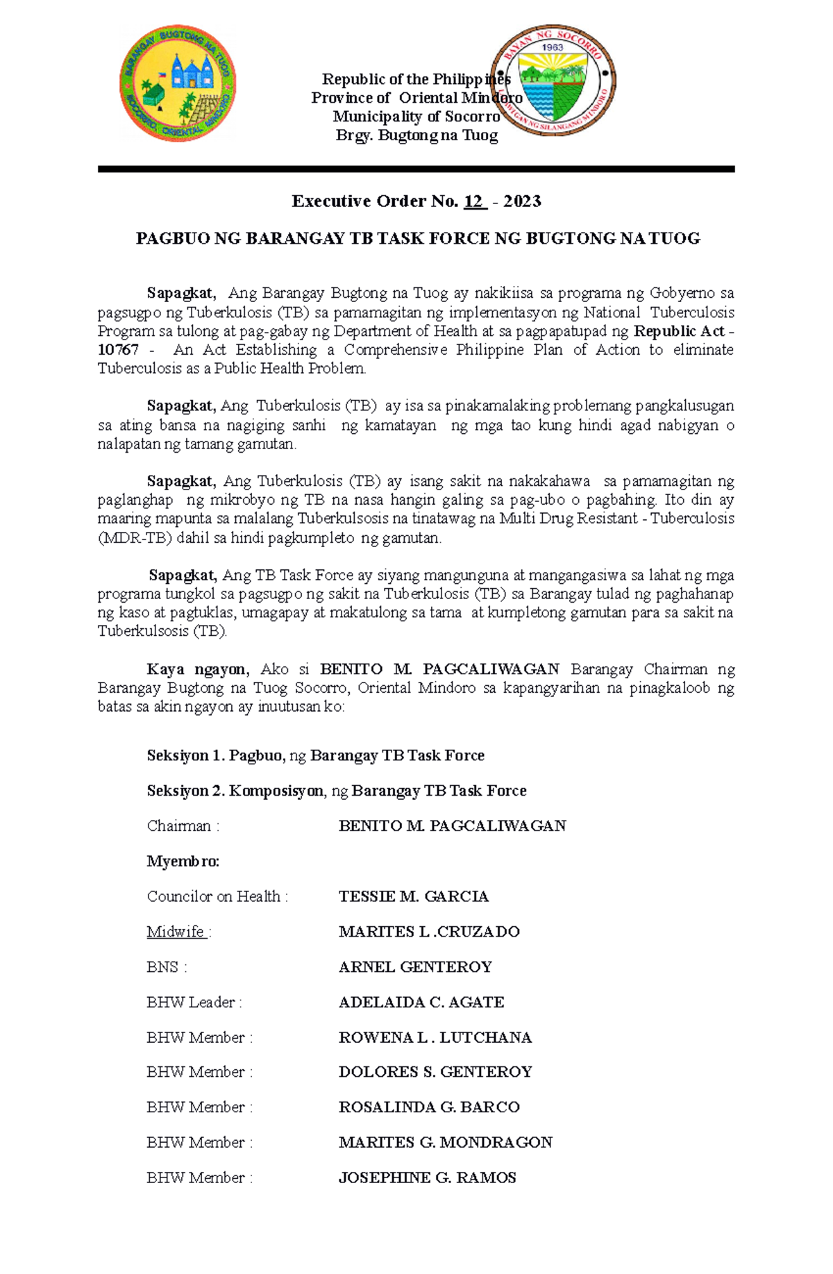 TB TASK Force 2023 - asdsa - Republic of the Philippines Province of ...