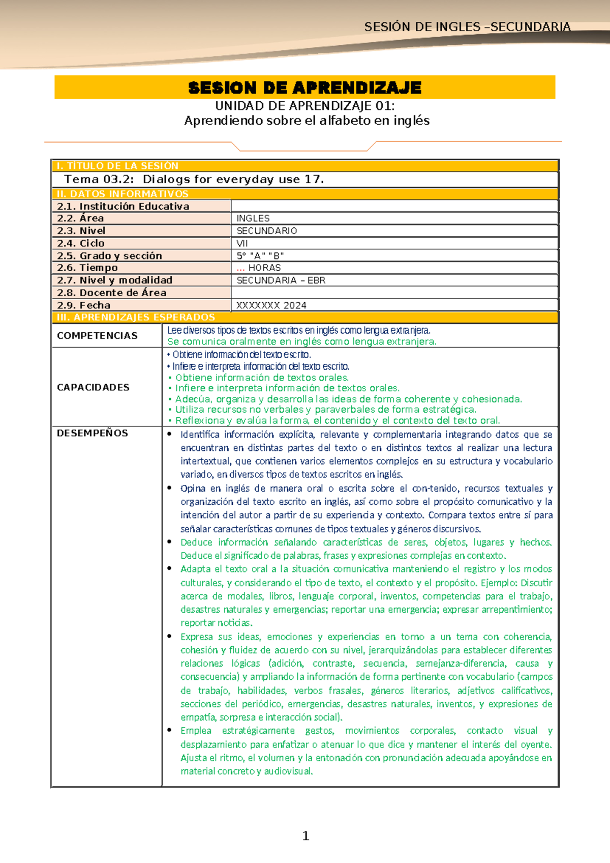 5° SEC. Sesion ACTV 03.2 Ingles 2024 - SESIÓN DE INGLES –SECUNDARIA 1 SESION DE APRENDIZAJE ...