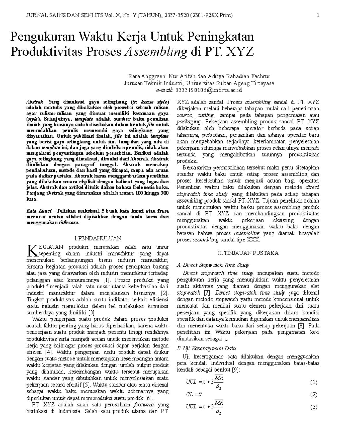 Pengukuran Waktu Kerja Untuk Peningkatan Produktivitas Proses ...