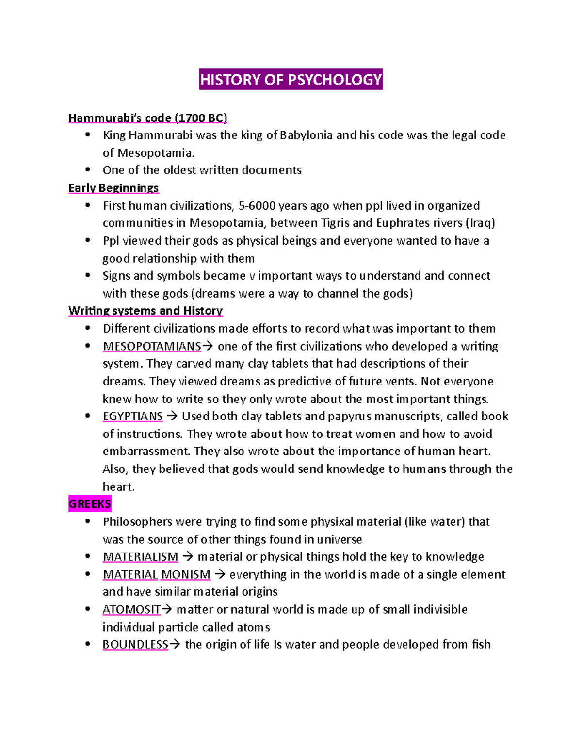 Psy 400 Class Notes for history and systems in psychology - HISTORY OF ...