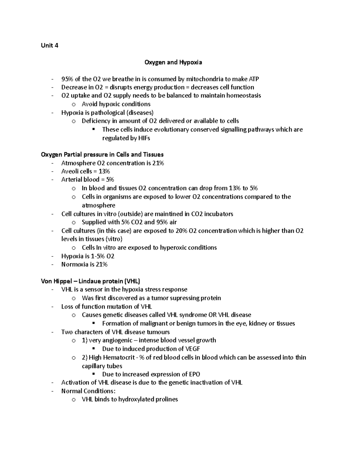 Bio 3355 Unit 4 - lecture notes for unit 4 - Unit 4 Oxygen and Hypoxia ...