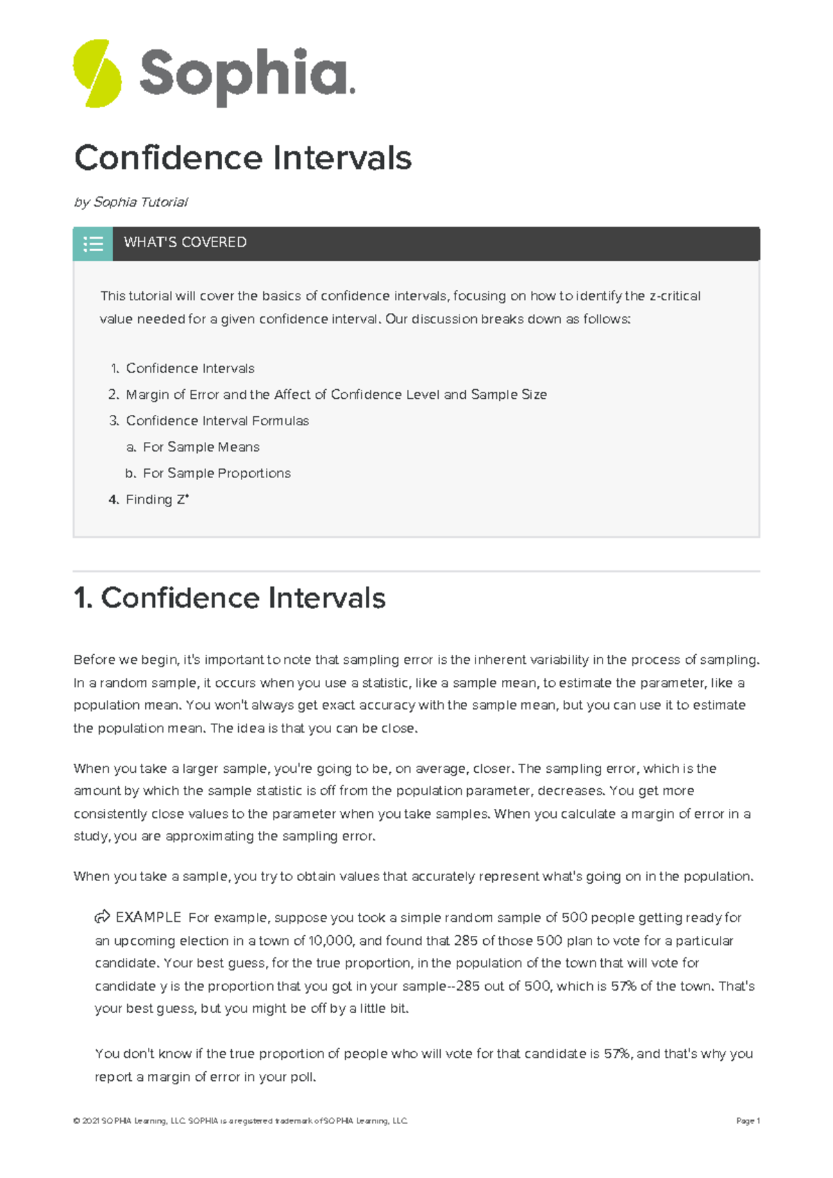 Confidence intervals paper - Confidence Intervals by Sophia Tutorial This tutorial will cover ...