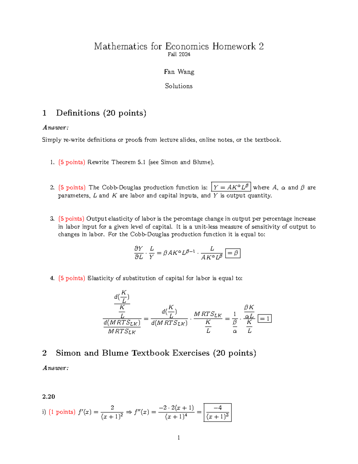 Uh econ3362 2024fall hw02 solu - Mathematics for Economics Homework 2 Fall 2024 Fan Wang ...