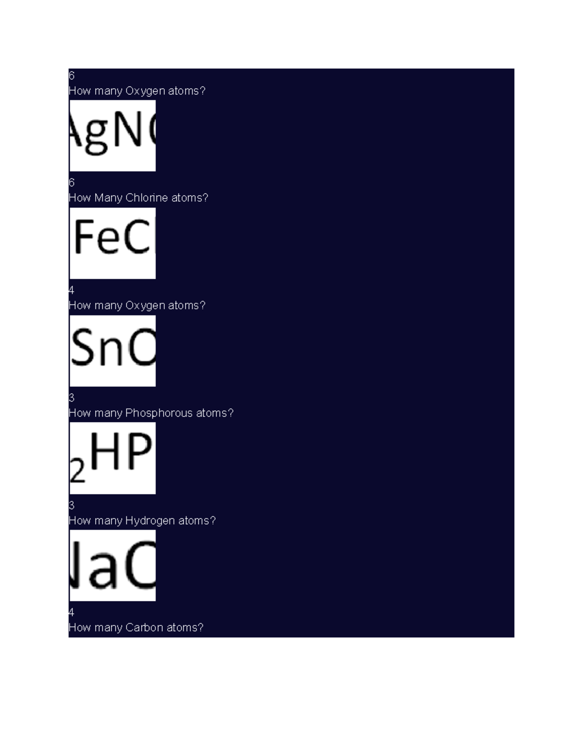 GC 2 - practice materials - 6 How many Oxygen atoms? 6 How Many ...