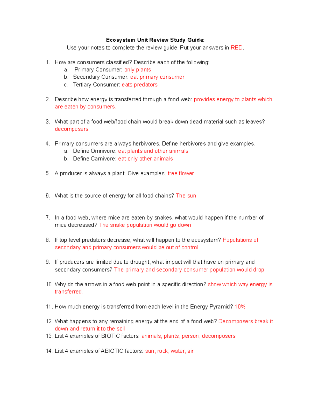 Abdullahs Copy of Ecosystem Study Guide - Ecosystem Unit Review Study ...