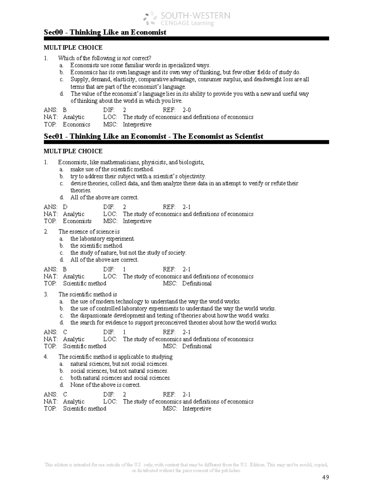 Chap 2 Lecture Of The Course Sec00 Thinking Like An Economist Multiple Choice 1 Which Of