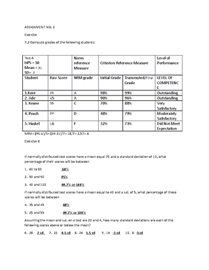 STATISTICS ASSIGNMENT - ASSIGNMENT NO. 2 Exercise 7 Compute grades of ...