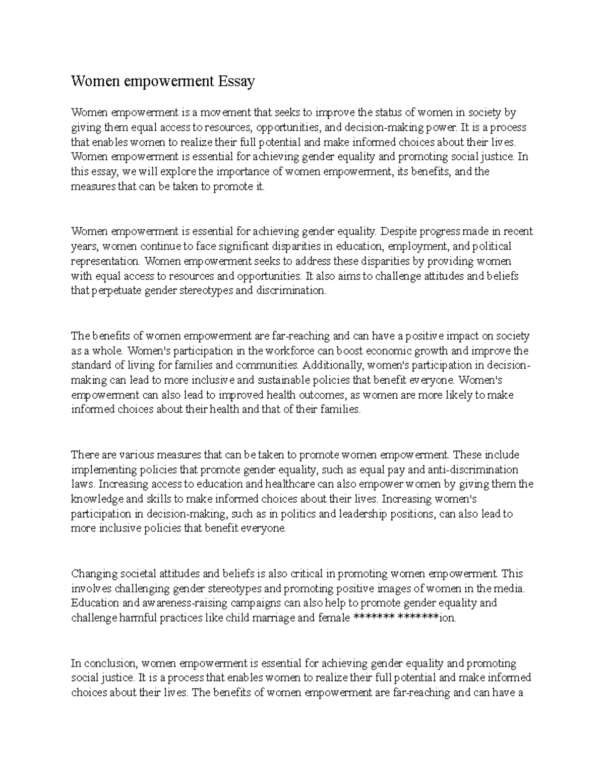 Women essay - Women empowerment Essay Women empowerment is a movement ...