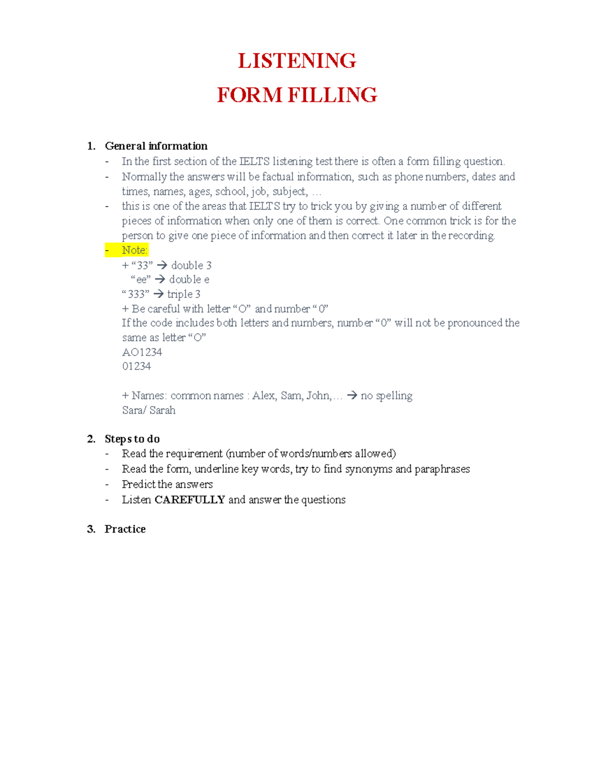 Listening FORM Filling Copy - LISTENING FORM FILLING General ...