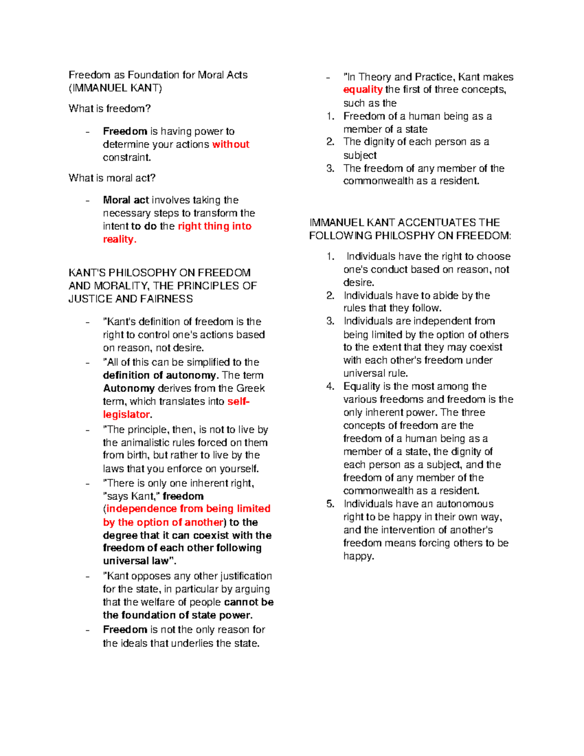 Freedom as Foundation for Moral Acts - Freedom as Foundation for Moral ...