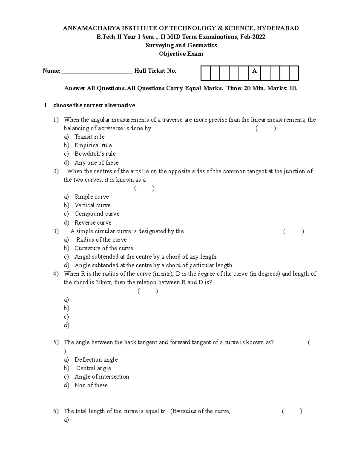 SUR MID-2 BIT Paper - ANNAMACHARYA INSTITUTE OF TECHNOLOGY & SCIENCE ...