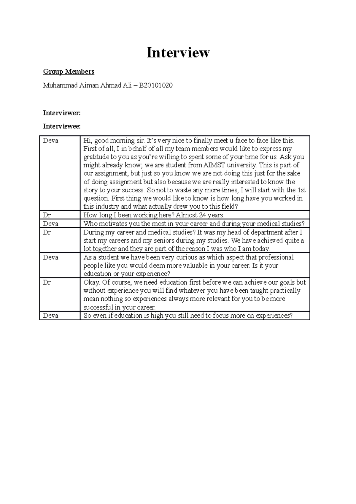 EPP Interview Transcript - Interview Group Members Muhammad Aiman Ahmad ...