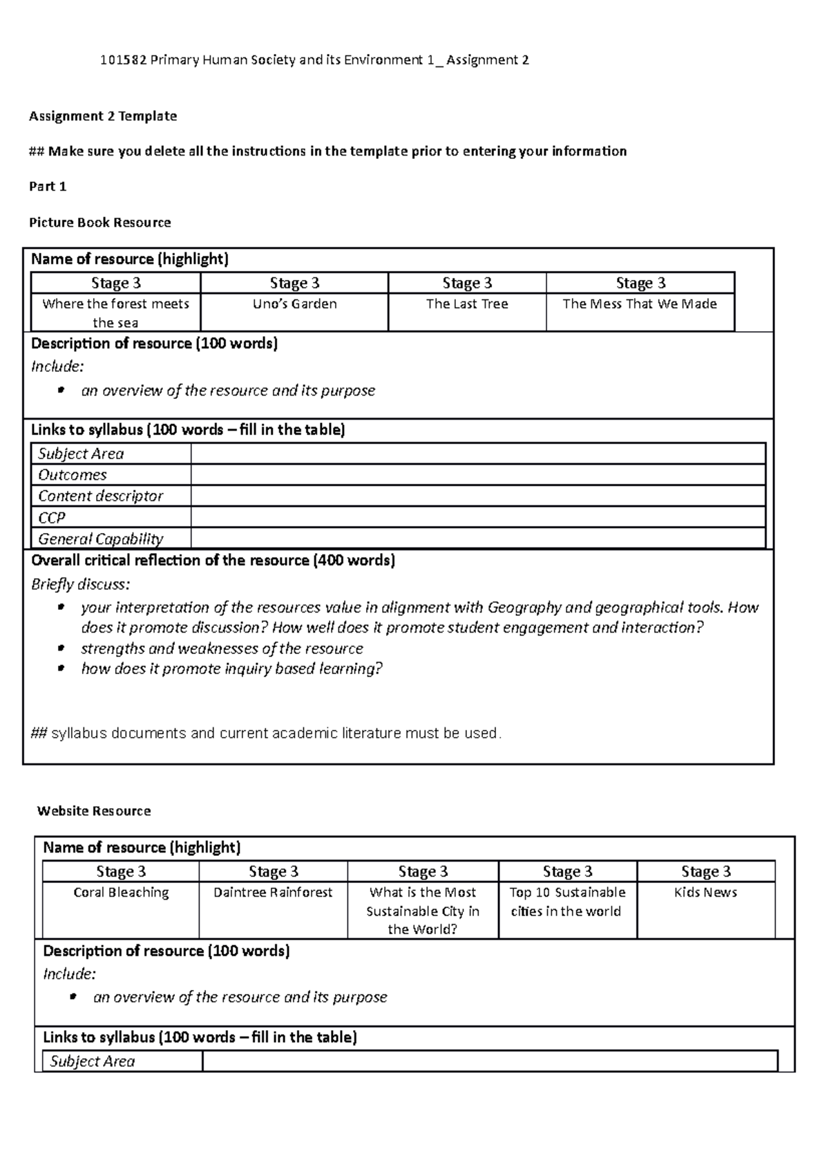 Assignment TWO template - Assignment 2 Template ## Make sure you delete ...