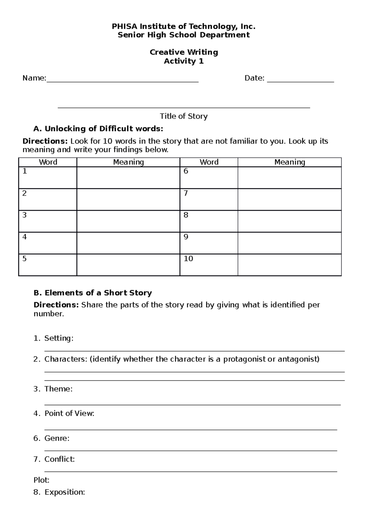 summarizing texts - PHISA Institute of Technology, Inc. Senior High ...