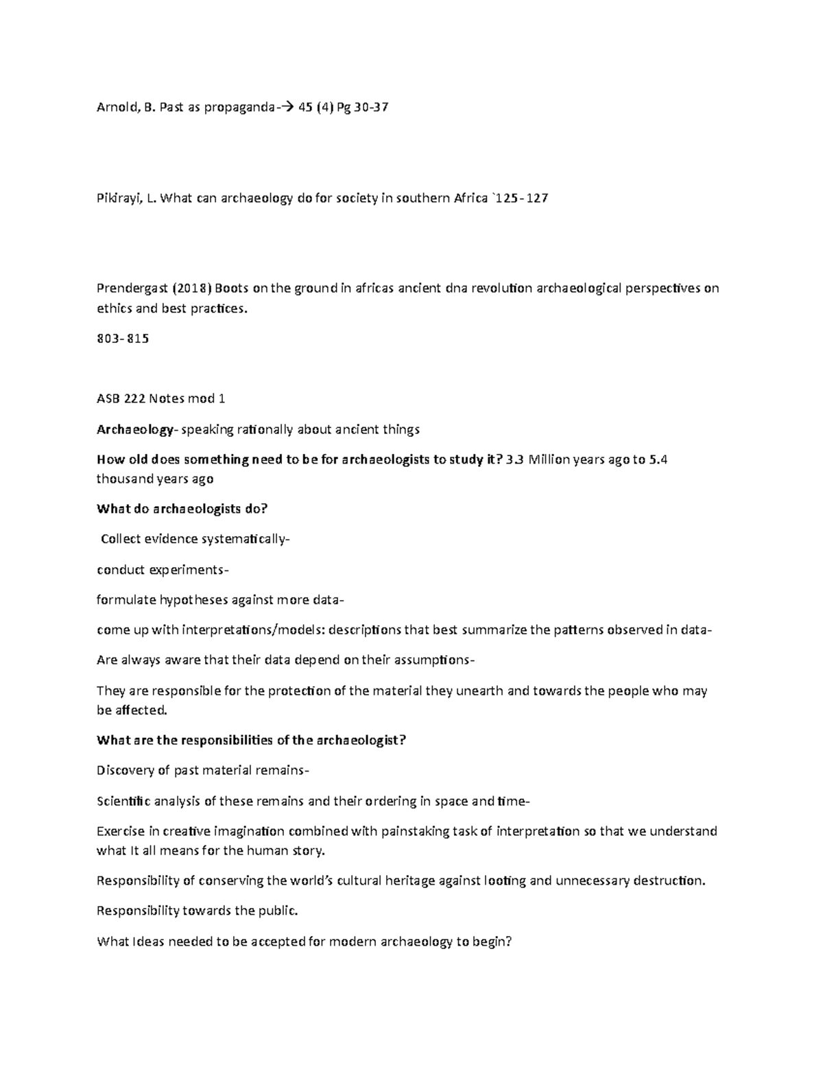 ASB 222 module one study guide - Arnold, B. Past as propaganda- 45 (4 ...