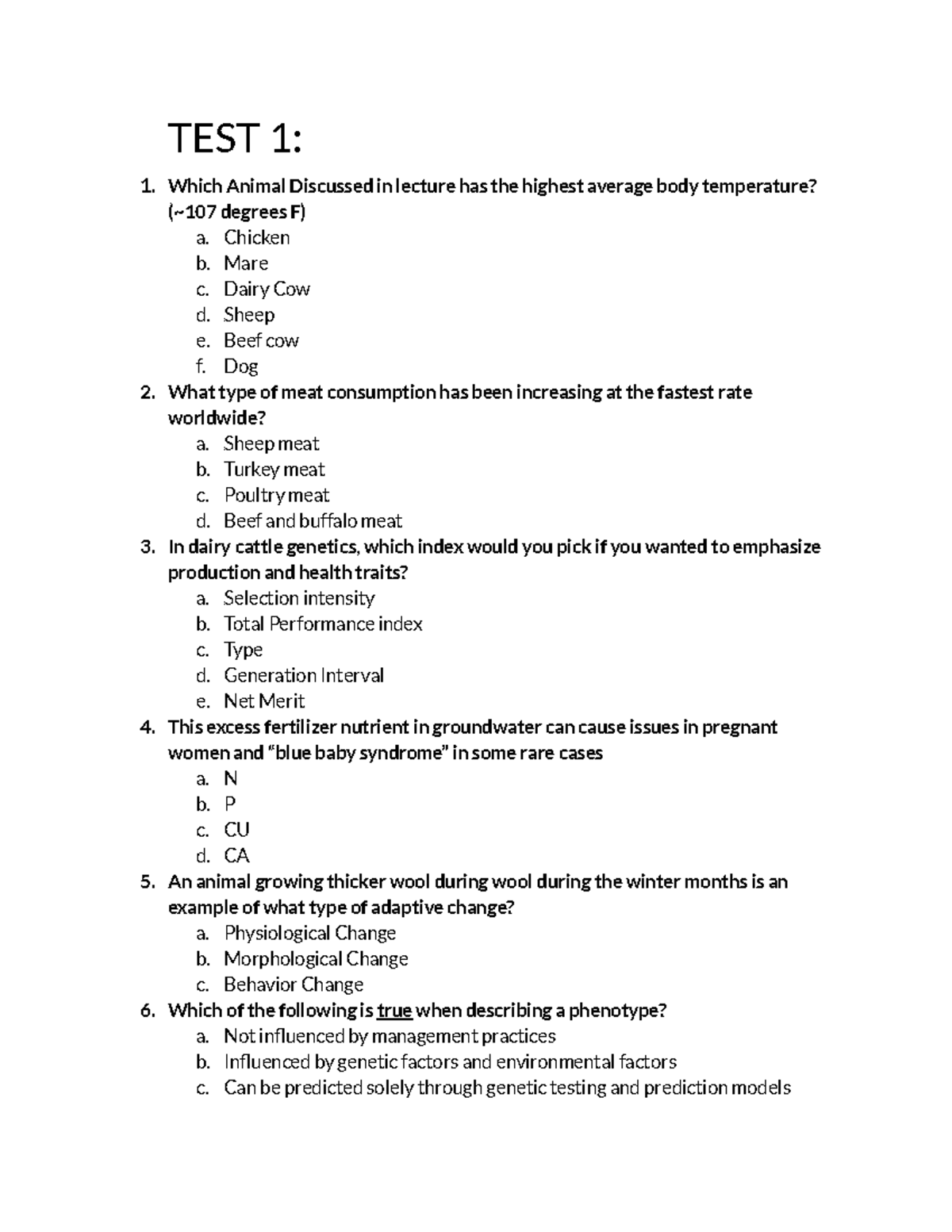 Final Exam Prep - Exam Practice - TEST 1: 1. Which Animal Discussed in ...
