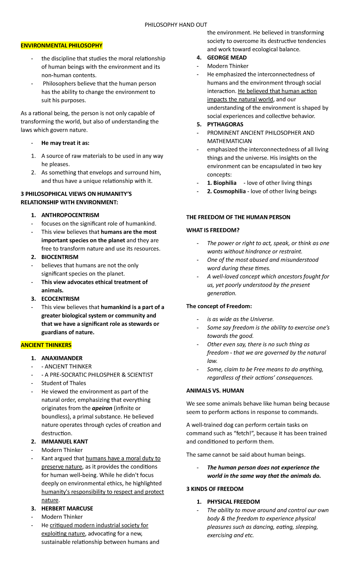 Philo-HAND-OUT Q2 - Thankyou - PHILOSOPHY HAND OUT ENVIRONMENTAL ...