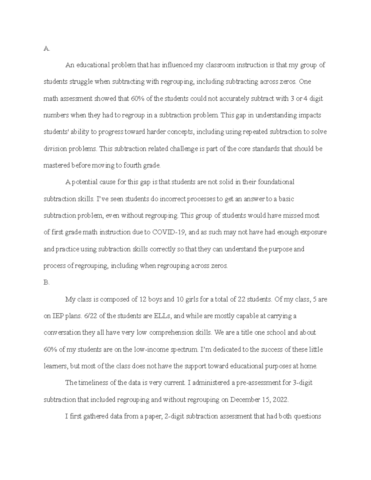 Task 2 Collecting AND Analyzing DATA - A. An educational problem that ...