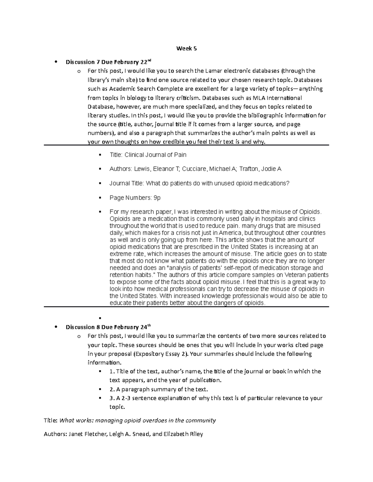 Coursework Week 5 - Week 5 Discussion 7 Due February 22nd o For this ...