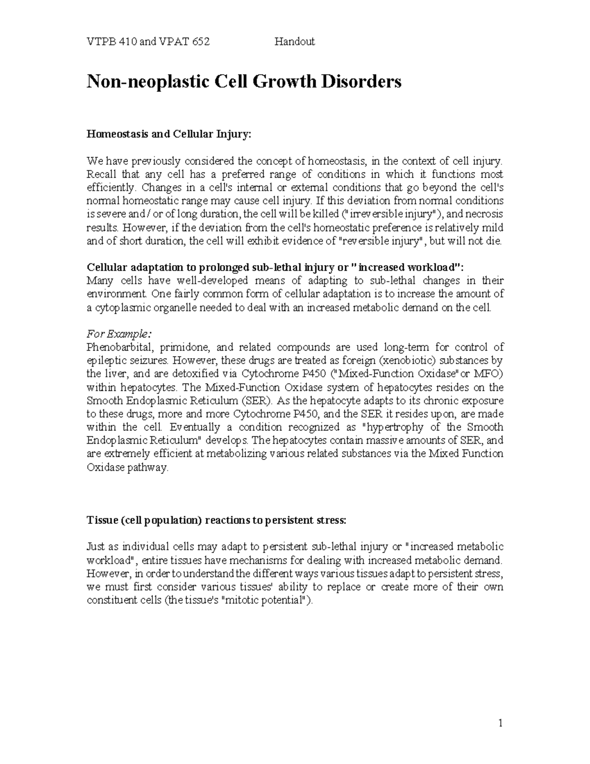 Cell Growth Handout - Non-neoplastic Cell Growth Disorders Homeostasis ...