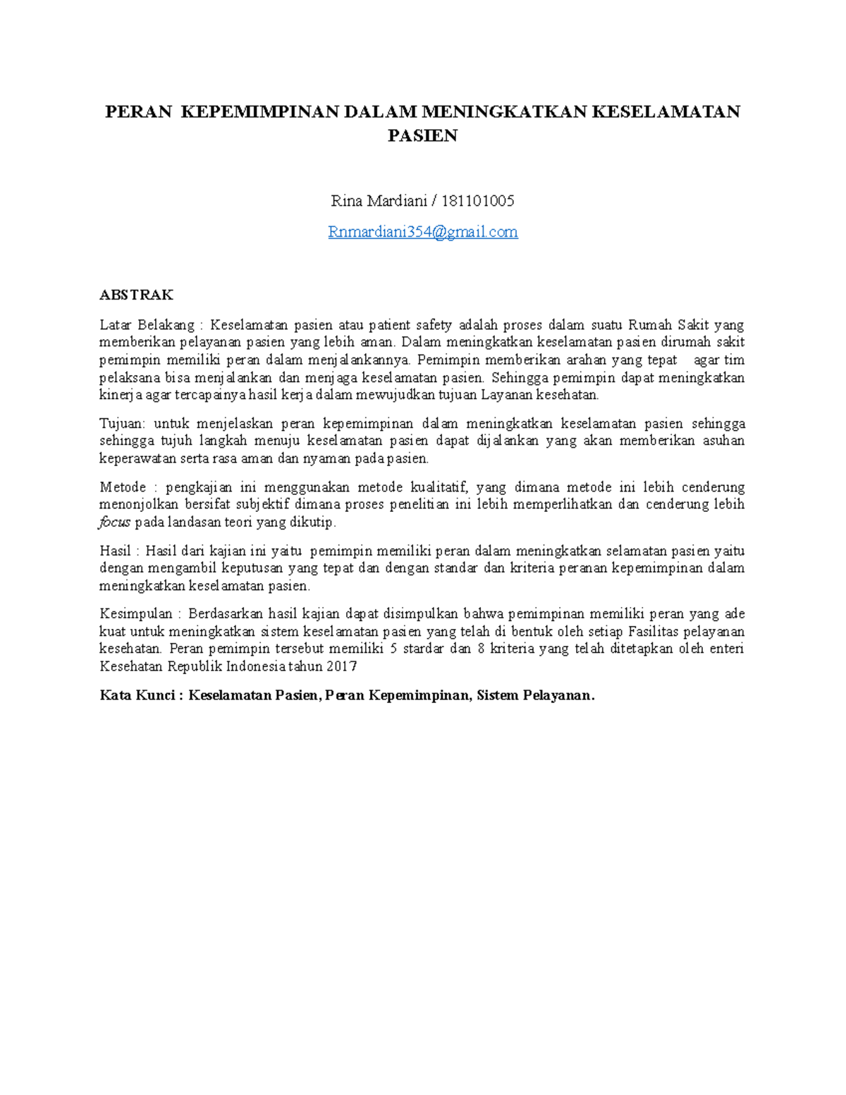Peran Kepemimpinan Dalam Meningkatkan Keselamatan Pasien - PERAN ...