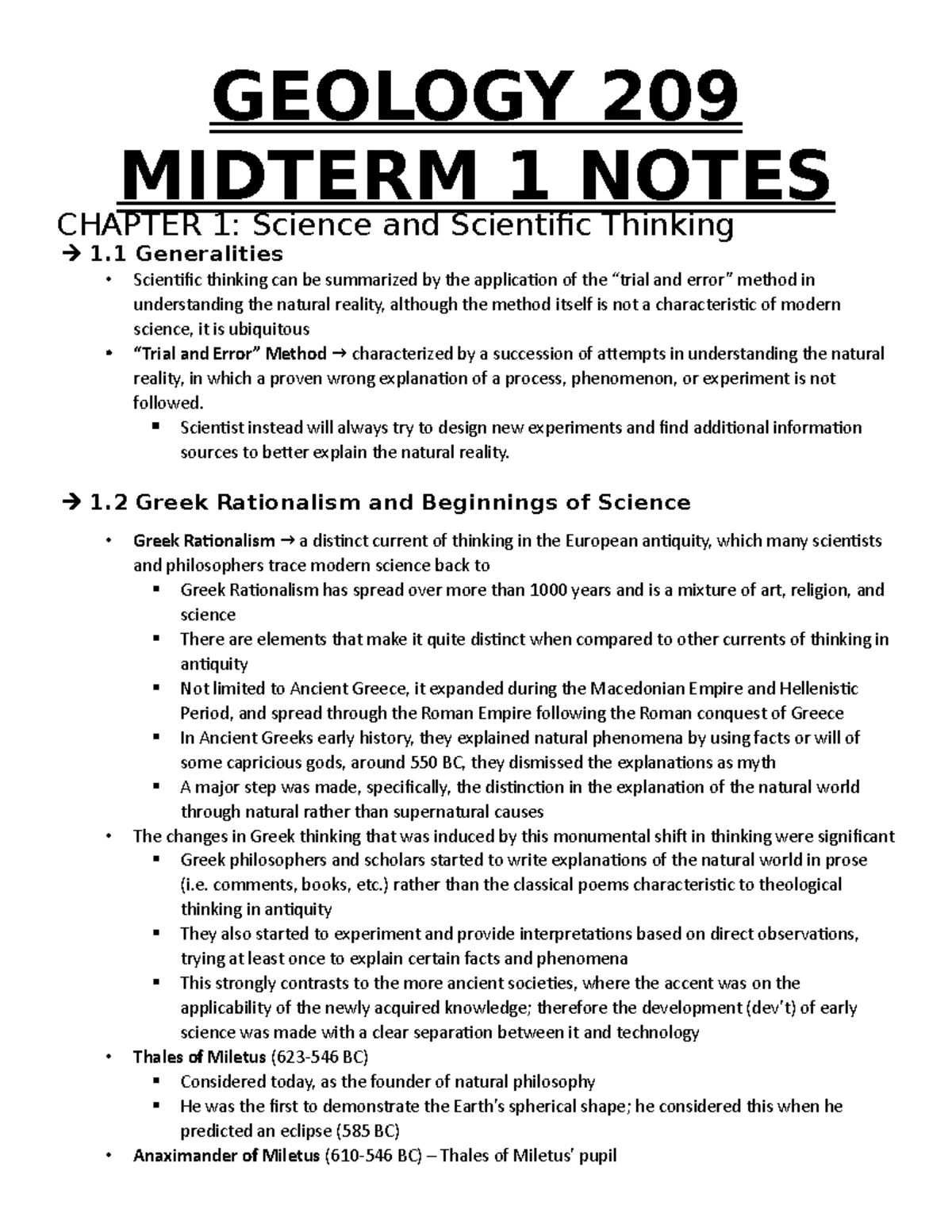 GLGY 209 Capter 1 Notes - GEOLOGY 209 MIDTERM 1 NOTES CHAPTER 1 ...