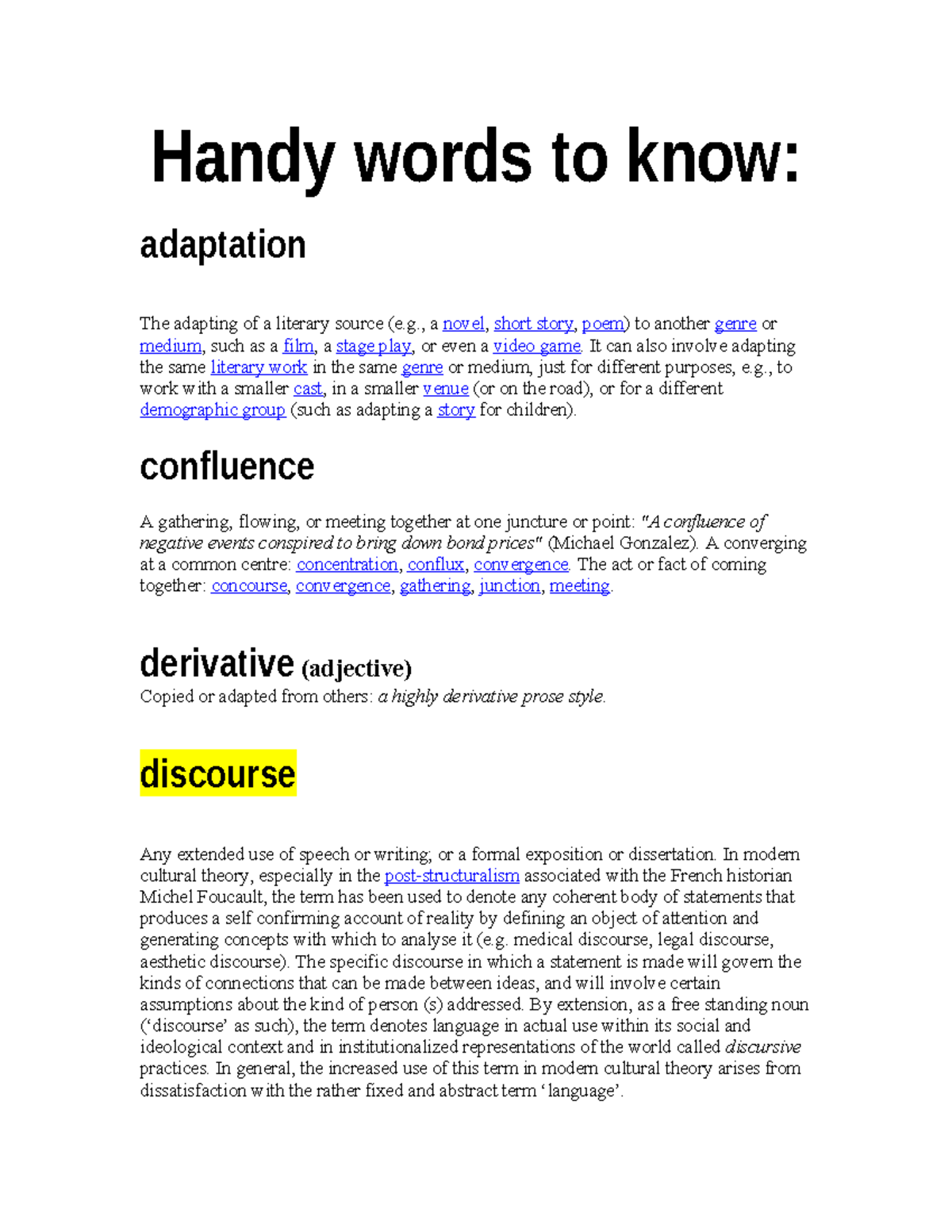 Words to know - Handy words to know: adaptation The adapting of a ...