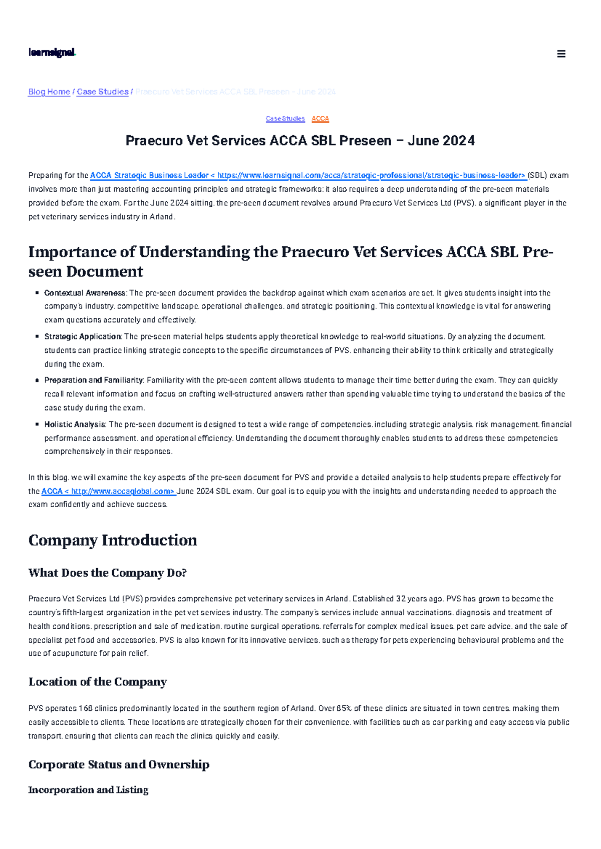 Praecuro Vet Services ACCA SBL Preseen – June 2024 - Case Studies ACCA Praecuro Vet Services ...