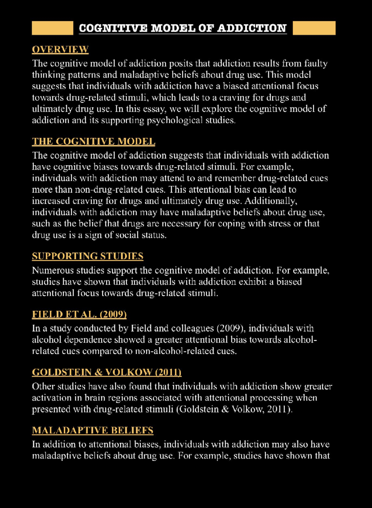 Notes - Cognitive Model of Addiction - 18205 - Studocu