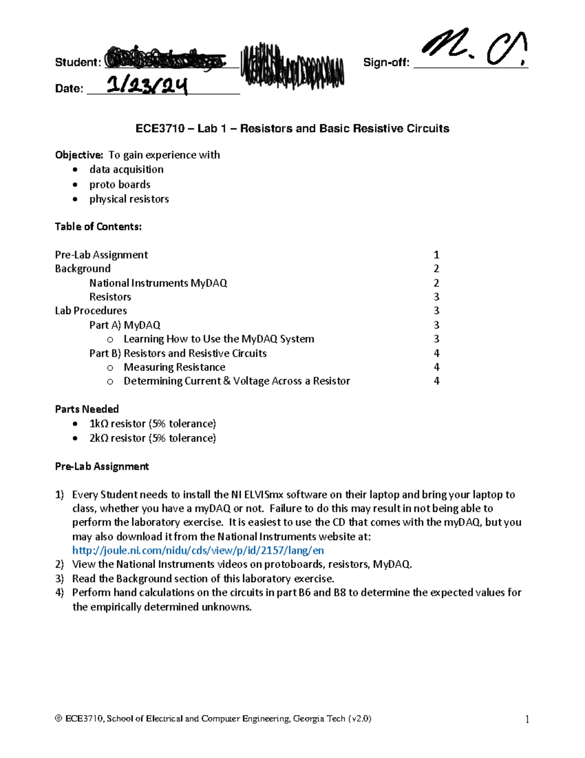 ECE3710 Lab 1 Complete Lab - Student: _____________________ Sign-off ...