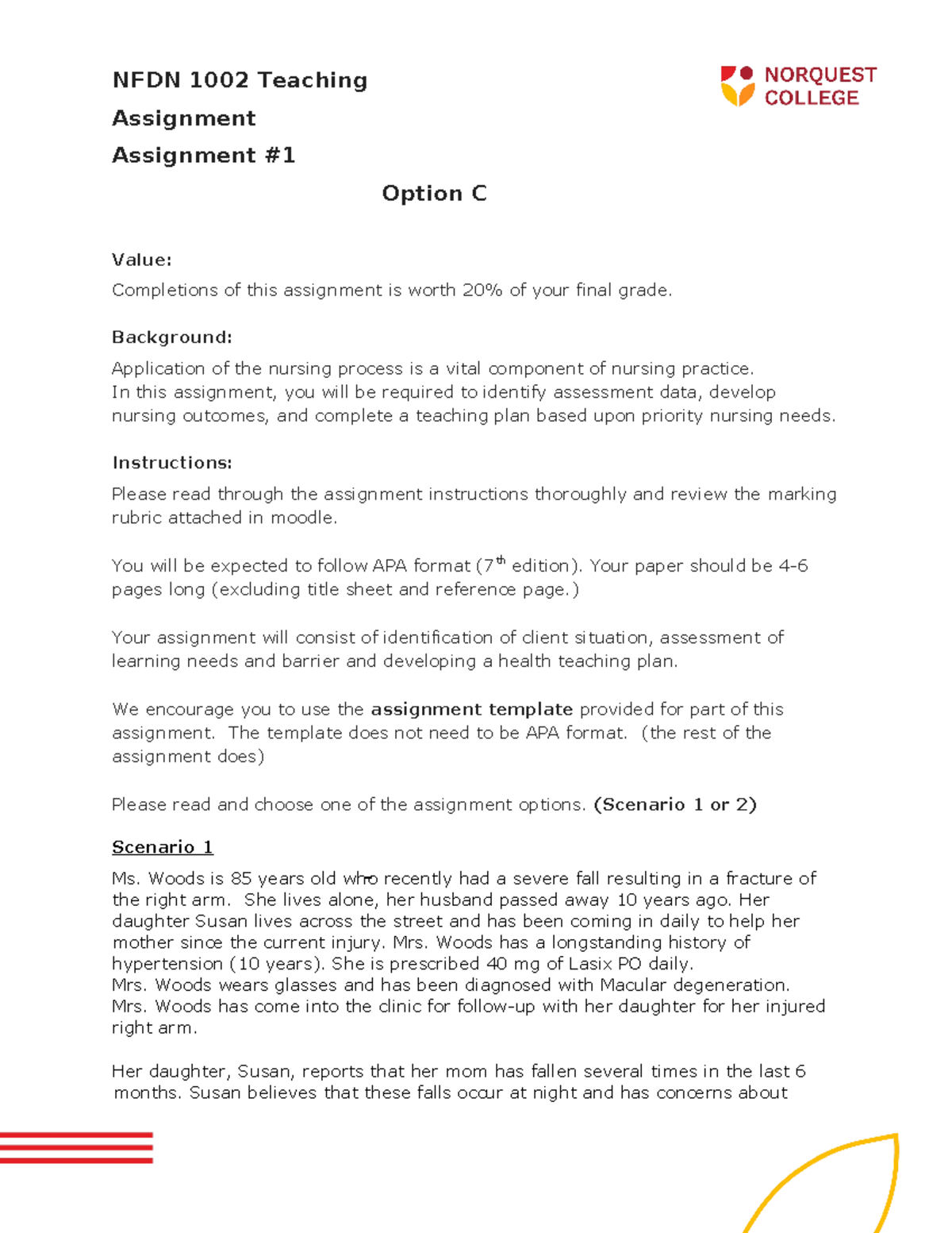 NFDN 1002 Teaching Plan Assignments Instructions and Scenarios Option C ...