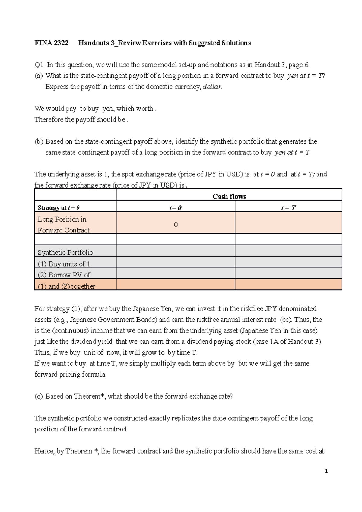 Handout 3 Reveiw Exercises Solutions - FINA 2322 Handouts 3_Review ...