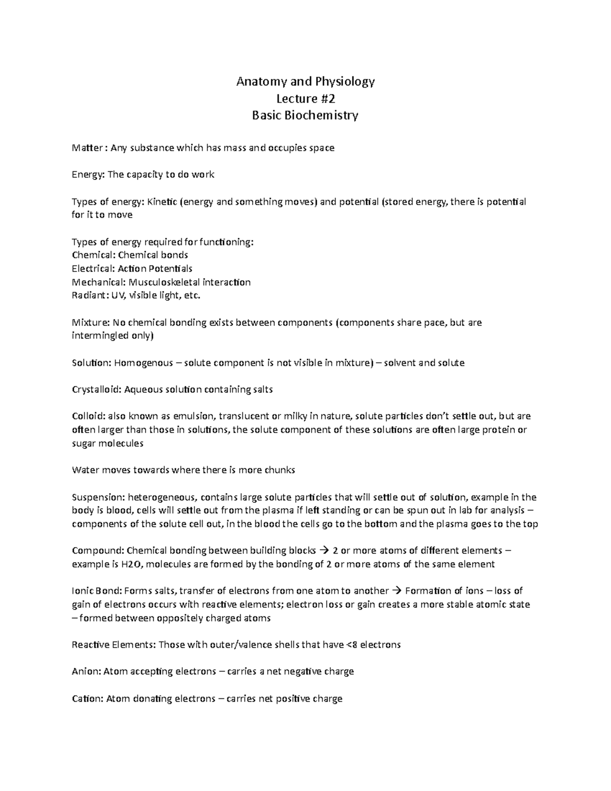 Anatomy and Physiology Lecture #2 - Anatomy and Physiology Lecture ...