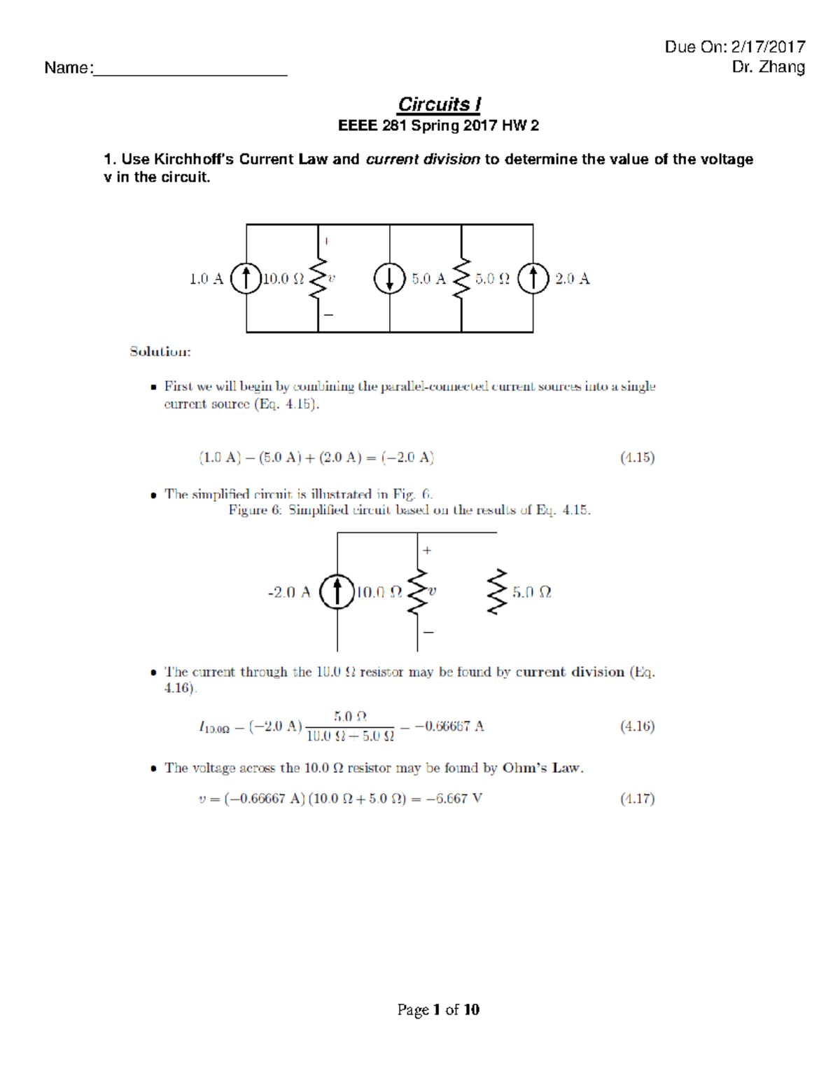 EEEE281 Homework Set 2 Solution - Name:_____________________ Dr. Zhang ...